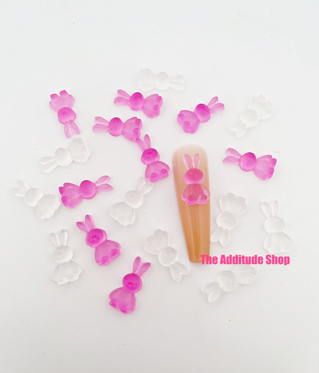 Pink & White Rabbit Nail Charms Decoration-20 Pieces – The Additude Shop